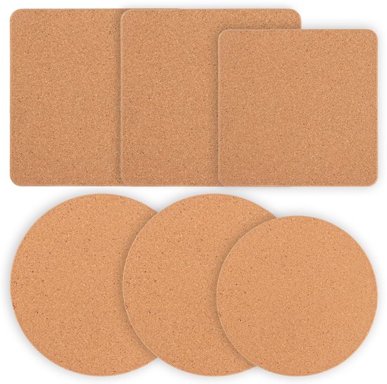 Set of 6 Round Cork Coasters, 16 cm and 19 cm, Natural Cork Coasters ...
