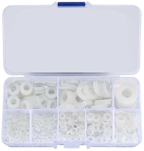 500pcs White Nylon Rings Set - Plastic Flat O-Ring Round Gasket Rings ...