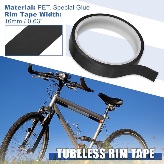 Fiets velgenband zonder binnenband - 16mm breedte, 10m lengte, zwart | bol