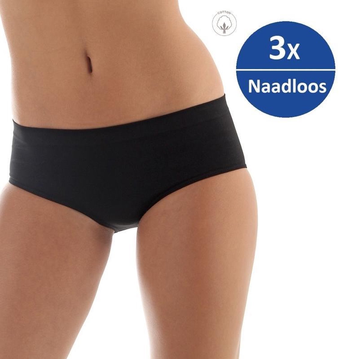 Brubeck Dames Ondergoed Slip Midi - Naadloos Elastisch Katoen 3-Pack - Zwart - M | bol.com