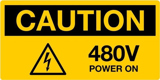 Sticker 'Caution: 480V power on', 100 x 50 mm | bol