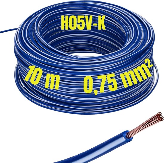 Kalitec 10 meter H05V-K 0,75 mm² donkerblauw-witte bedradingskabel I kernkabel... | bol