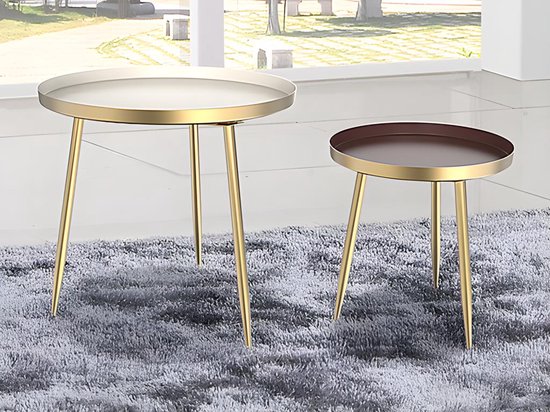 Tables d'appoint escamotables en métal - Blanc crème, marron et doré ...