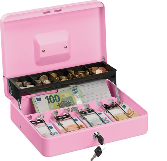 Relaxdays geldkistje met slot - metaal - geldkluis - geldcassette - 2 ...