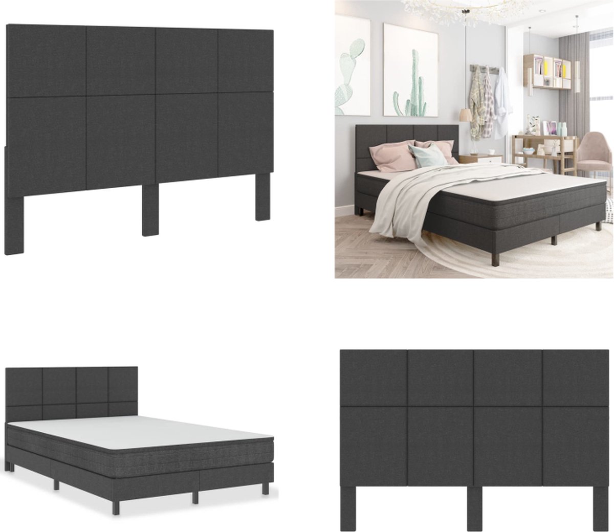 vidaXL Tête de lit 160x200 cm Tissu Gris foncé - Tête de lit - Têtes de ...