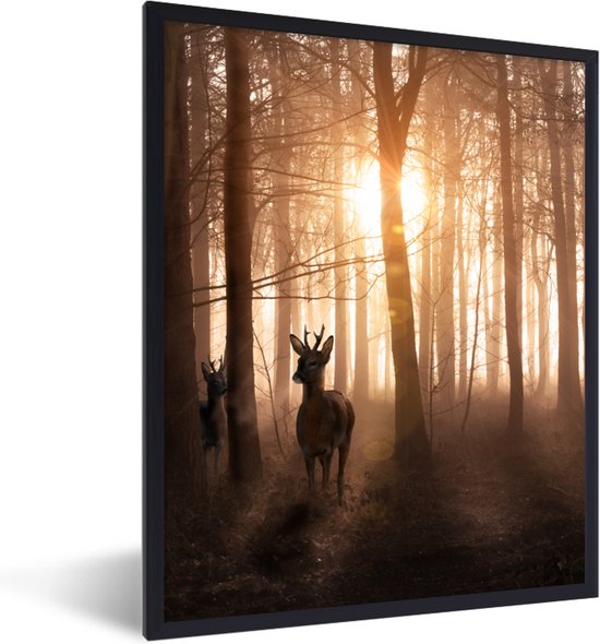 Fotolijst - Bos - Hert - Natuur - Zonsondergang - Dieren - Poster ...
