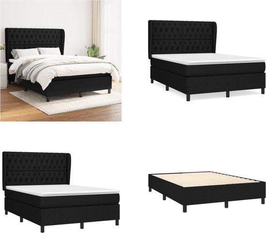 vidaXL Boxspring met matras stof zwart 140x200 cm - Boxspring ...