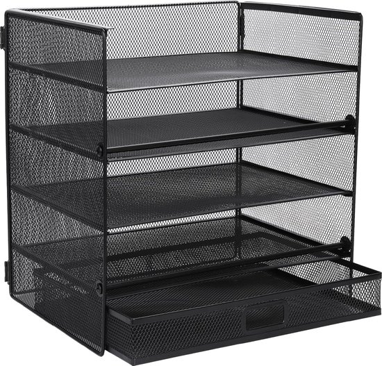 Bureau-organizer, 5 niveaus, papieren brievenbak met lade, opbergvakken ...