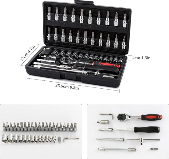 GRICOL 46-delige dopsleutelset met dopsleutelset 1/4 inch ratel ...
