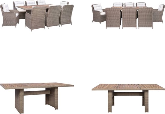 vidaXL 9-delige Tuinset met kussens poly rattan bruin - Tuintafel En ...