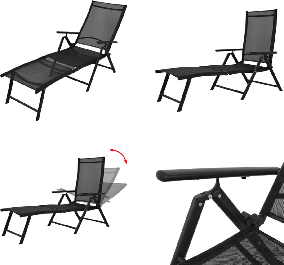 vidaXL Ligbed inklapbaar aluminium zwart - Ligbed - Ligbedden - Lig Bed ...