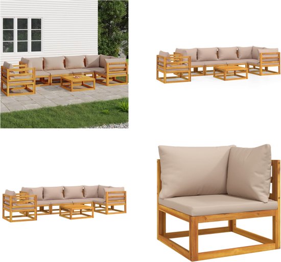 vidaXL 7-delige Loungeset met taupe kussens massief hout - Loungeset ...