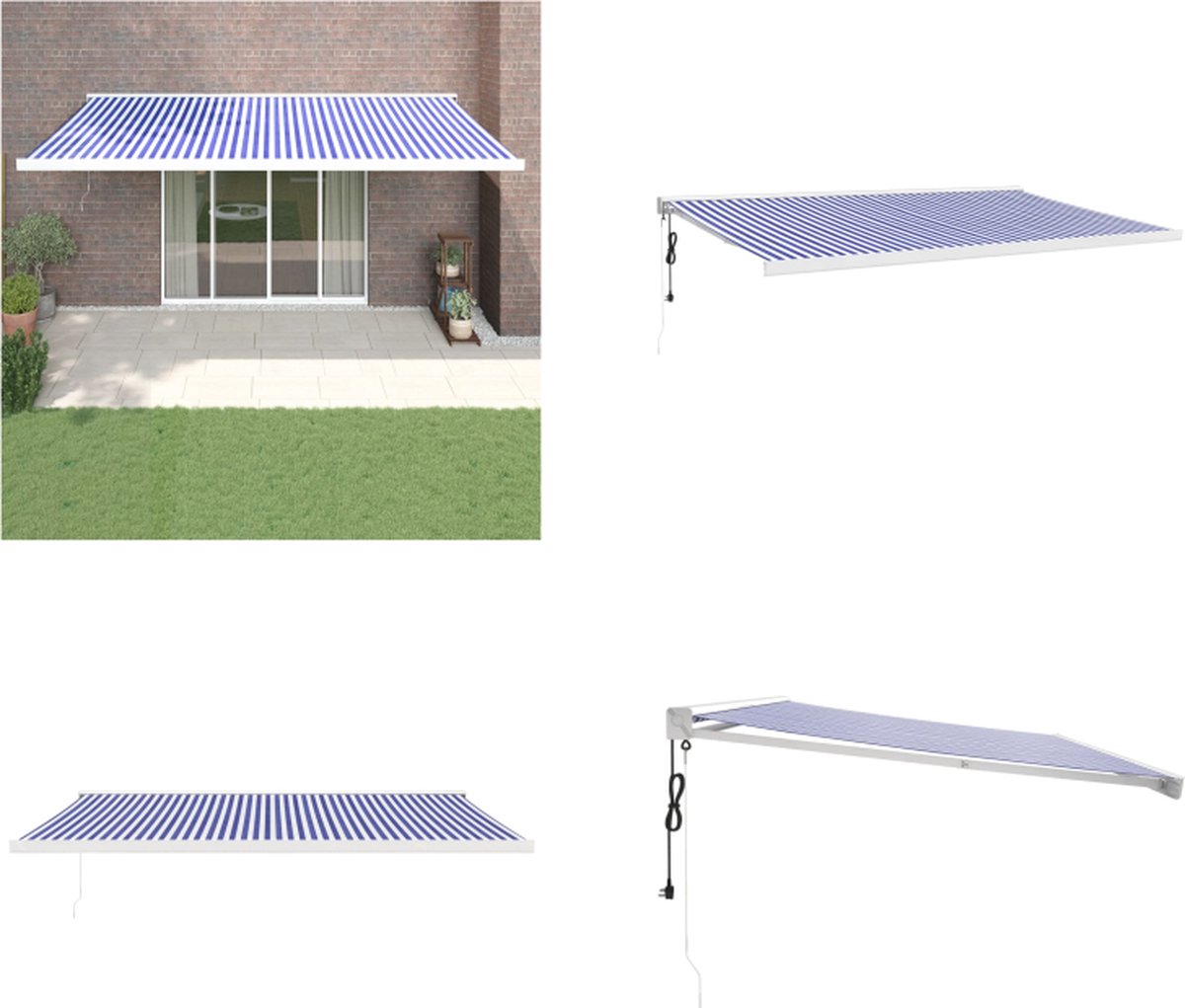 vidaXL Luifel uittrekbaar 5x3 m stof en aluminium blauw en wit ...