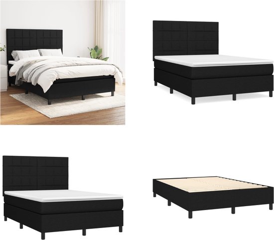 vidaXL Boxspring met matras stof zwart 140x200 cm - Boxspring ...