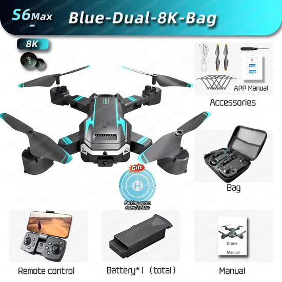 Drone - Drone Met Camera - S6 Max Drone 8K Profesional Hd Camera - 27,5 x 27 x 4,5 CM... | bol