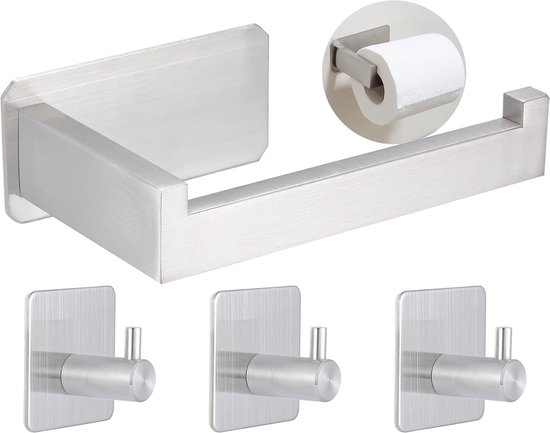 Toiletpapierhouder zonder boren, roestvrij staal, zelfklevend, zilveren ...