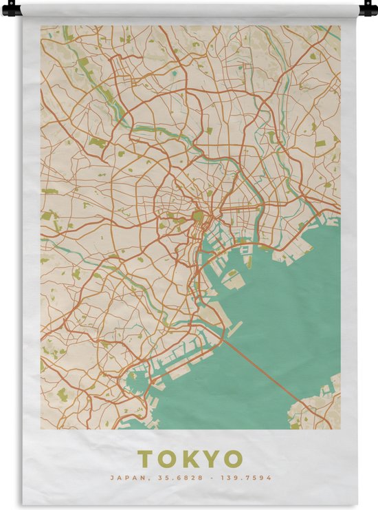Wandkleed - Wanddoek - Tokyo - Stadskaart - Vintage - Plattegrond ...