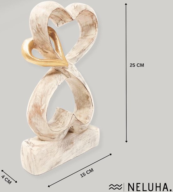 Houten hart decoratie groot staand wit goud 25 cm sculptuur liefde ...