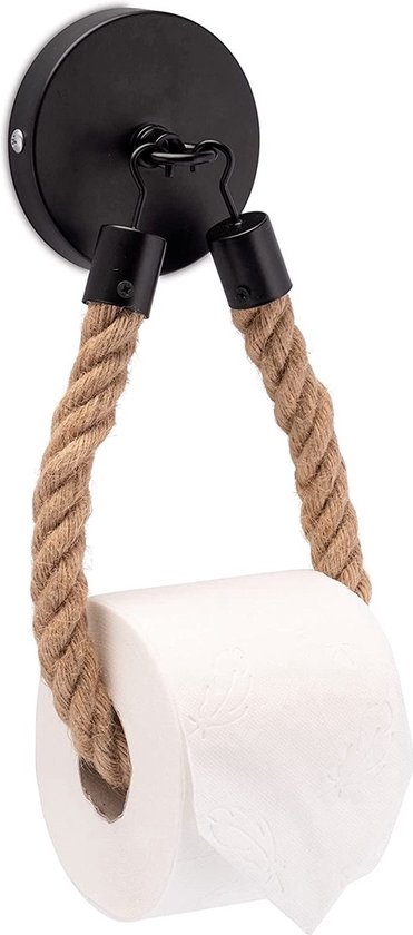 WC Rolhouder - Rond Zwart - Plakken - Touw - zelfklevend - Hout - Luxe ...