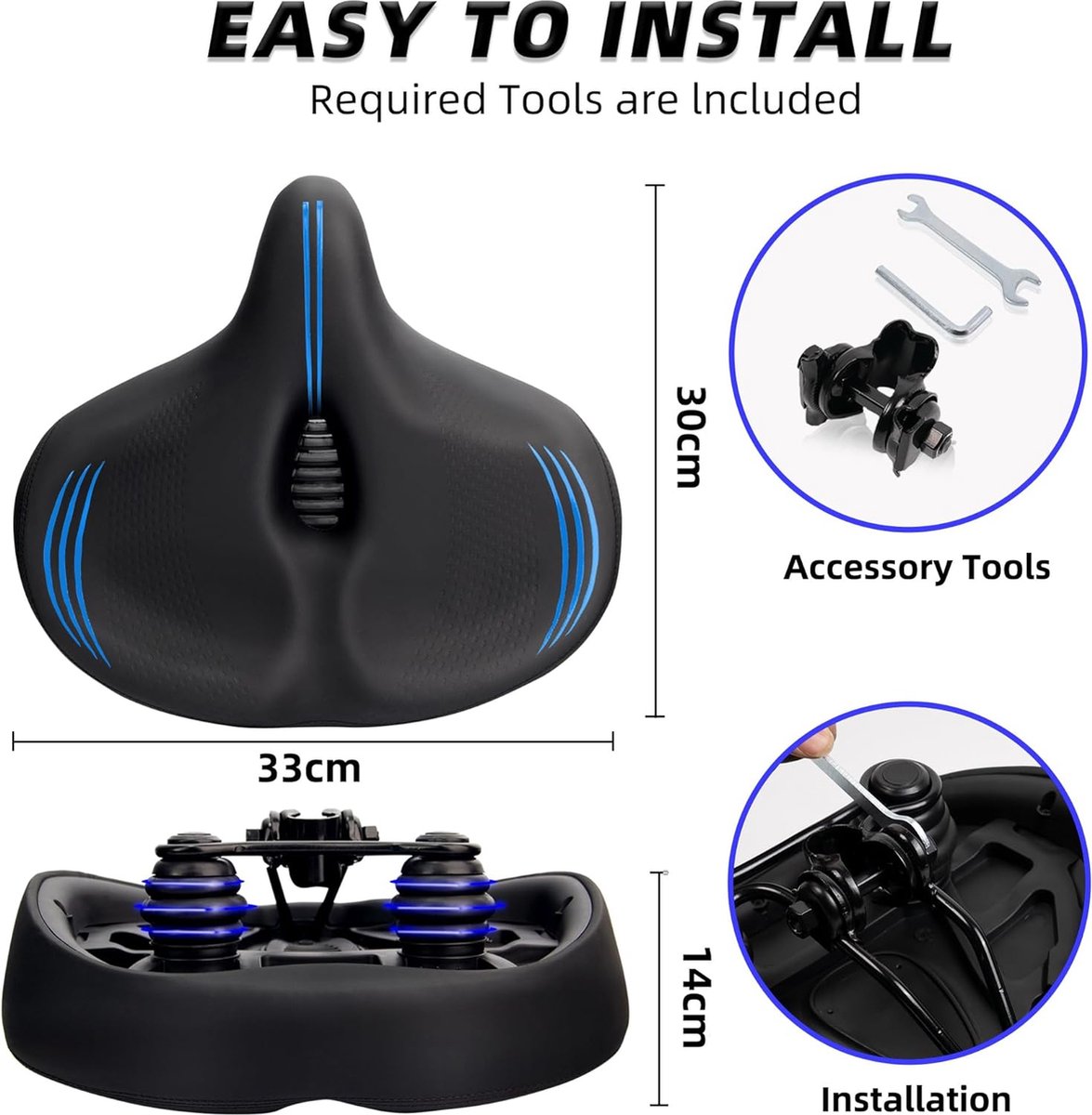 Extra groot fietszadel voor heren en dames, comfortabel, extra breed ...