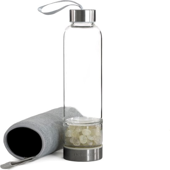 Intirilife Waterfles met geneeskrachtige stenen en Grijze tas - Citrien ...