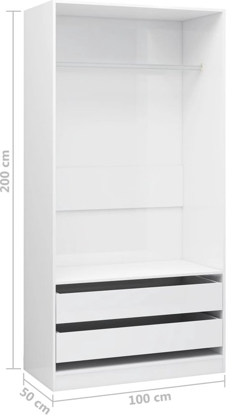 vidaXL Kledingkast 100x50x200 cm bewerkt hout hoogglans wit - Kast ...