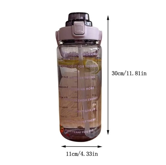 Waterfles Blauw 2 liter, sportfles groot, motiverende waterfles, bidon ...