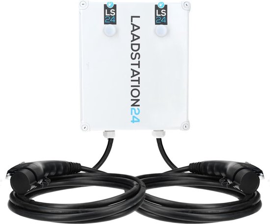 LS24 dubbele laadpaal type 2 2x16A (2x3,7kW) 5 meter kabel - wit ...