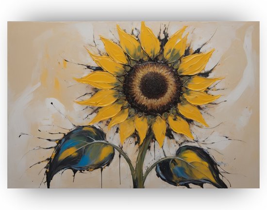 Zonnebloem Jackson Pollock stijl - Bloemen schilderijen - Schilderij ...