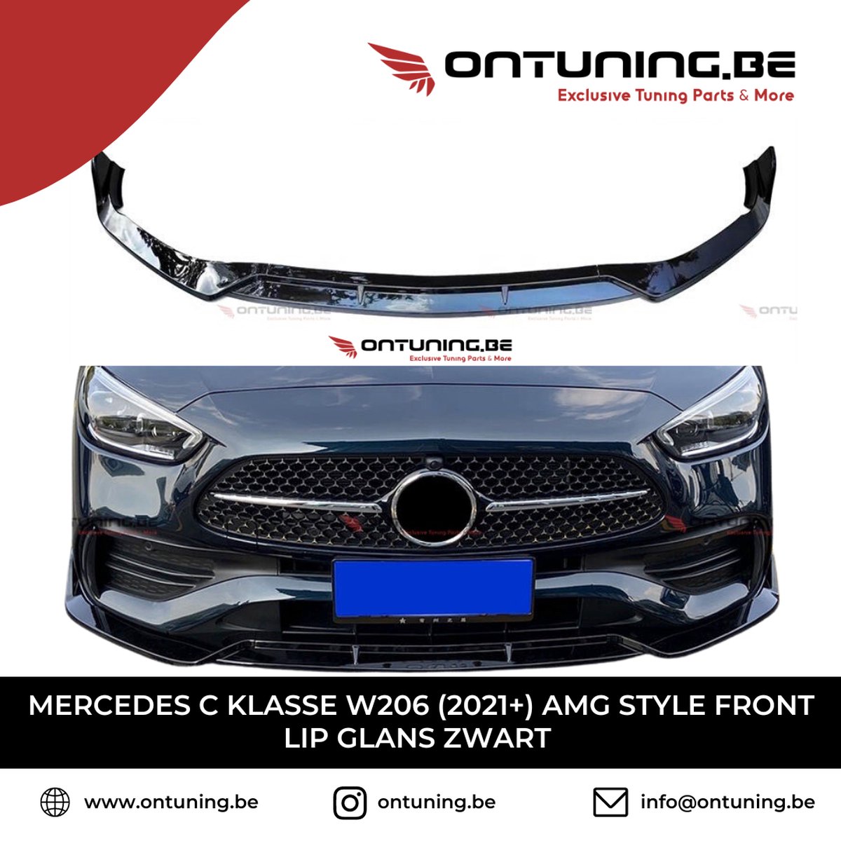 Mercedes C Klasse W206 (2021+) AMG Style Look Front Lip Glans Zwart | bol