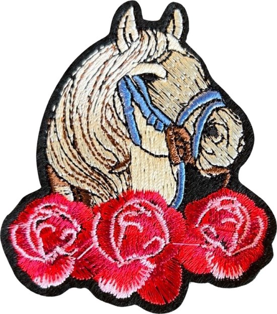 Paard Pony Rozen Strijk Embleem Patch 7 cm / 8.2 cm / Rood Roze Wit | bol
