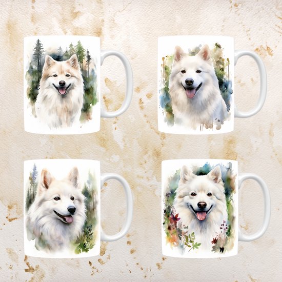 Amerikaanse Eskimo hond mokken set van 4, servies voor ...