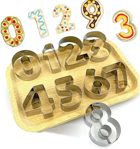 Digitale uitsteekvormen set roestvrijstalen koekjesvormen, 0-9 cijfers ...