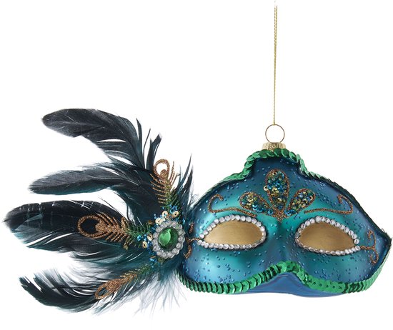Kurt S. Adler Kerstornament - Masker met Pauwveren - glas - blauw ...