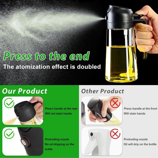 Oliesproeier voor spijsolie, glas, 500 ml, olijfoliespray, oliespray ...