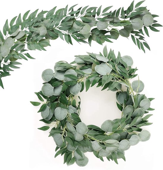 2 stuks kunstmatige eucalyptus decoratieve slinger met wilgenbladeren ...