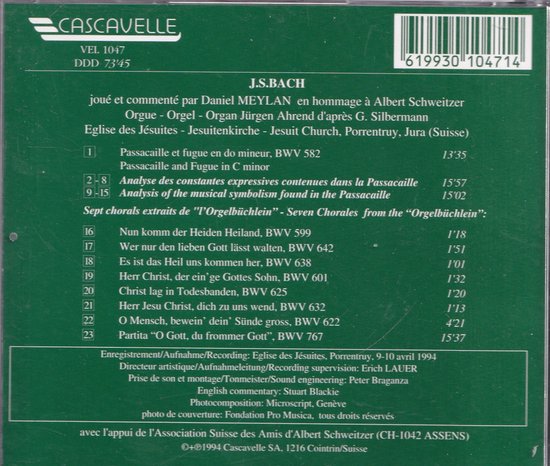 Hommage à Albert Schweitzer - Johann Sebastian Bach - Daniel Meylan ...
