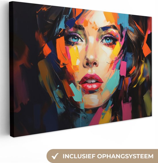 Canvas Schilderij 140x90 cm - Vrouw - Portret - Kleurrijk - Kunst ...