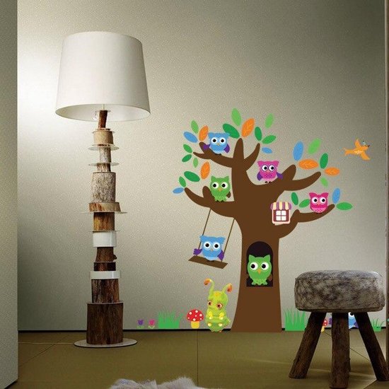 3D Sticker Decoratie Cartoon Bos Boomtak Dier Uil Muurstickers voor kinderen Kamers... | bol