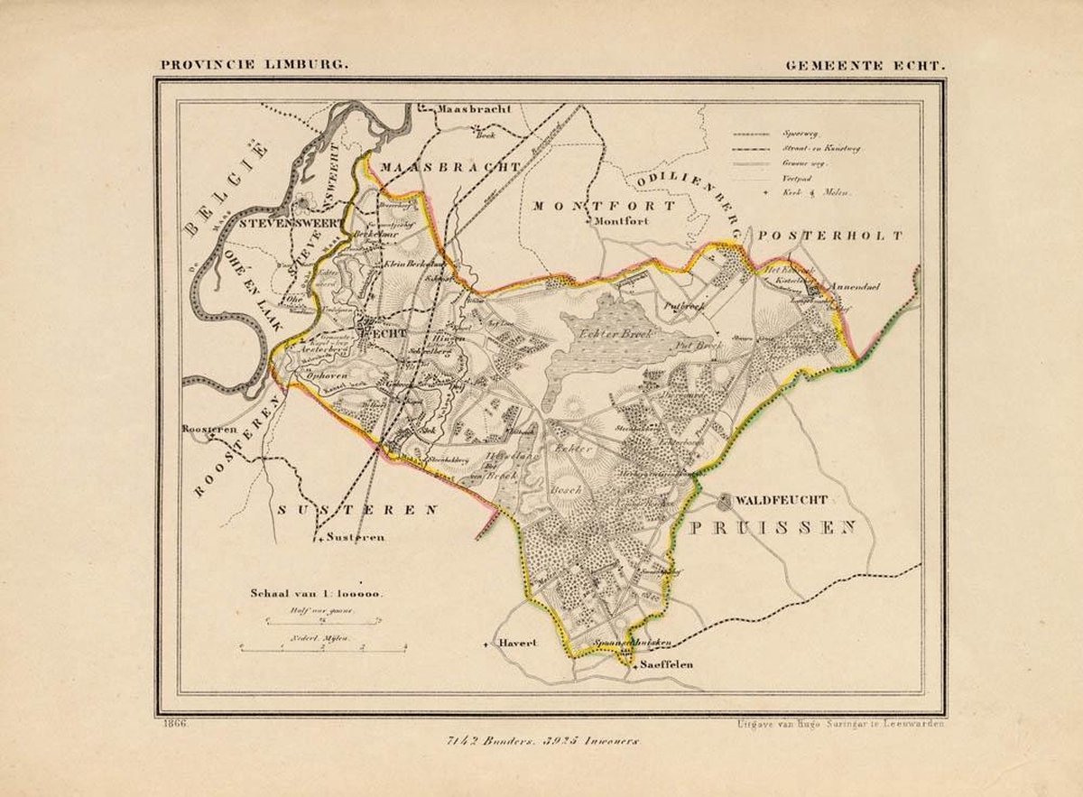 bol.com | Historische kaart, plattegrond van gemeente Echt in Limburg ...