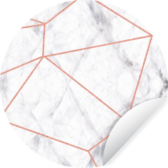 WallCircle - Muurstickers - Behangcirkel - Marmer - Rosé goud - Wit - 100x100 cm -... | bol