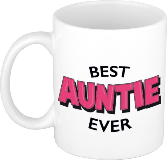 Best auntie ever cadeau mok / beker wit met roze cartoon letters - 300 ml - keramiek -... | bol