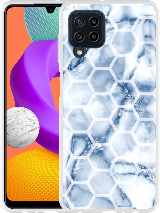 Samsung Galaxy M22 Hoesje Blue Marble Hexagon - Designed by Cazy | bol.com