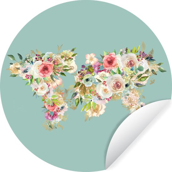 WallCircle - Muurstickers - Behangcirkel - Kaart - Wereld - Rozen - Groen - ⌀ 140 cm -... | bol