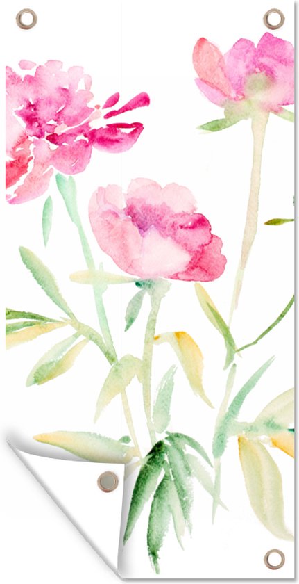 Décoration murale Fleurs extérieure Fleurs - Aquarelle - Rose - 80x160 ...
