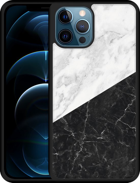 iPhone 12 Pro Max Hoesje - Design op Glas - Zwart Wit Marmer - Designed ...