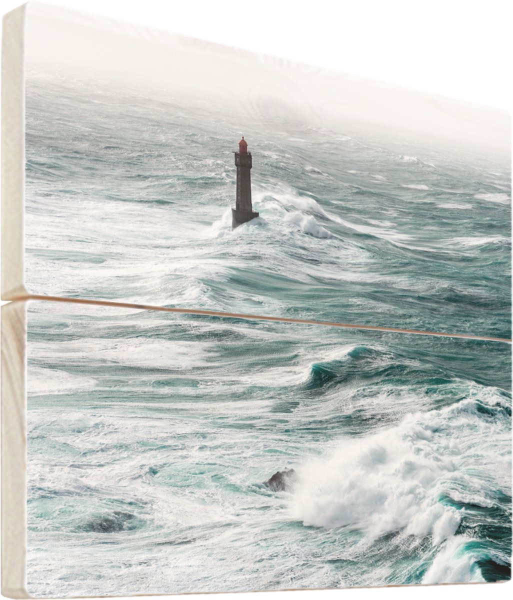 Wanddecoratie hout - De vuurtoren van la Jument in de zee voor de Franse kust - 50x50... | bol.com