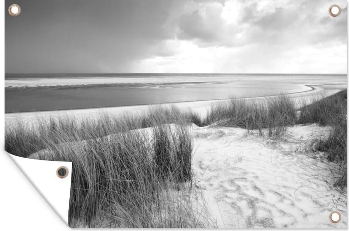 Tuinposter Duinen met strandgras voor de Noordzee - zwart wit - 130x80 cm -... | bol.com