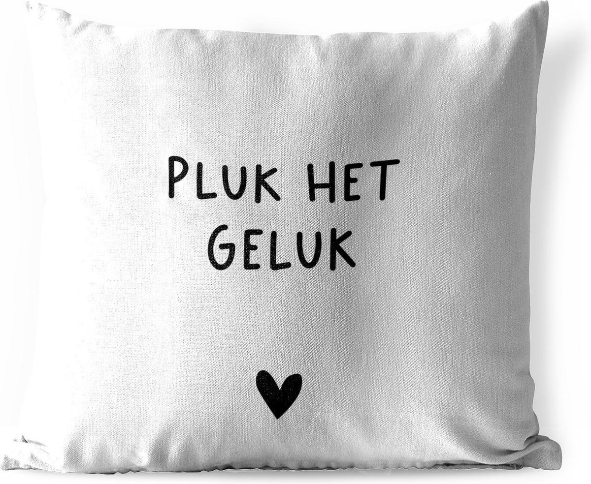 Sierkussen Buiten - Nederlandse Quote: 'Pluk het geluk' met zwart ...