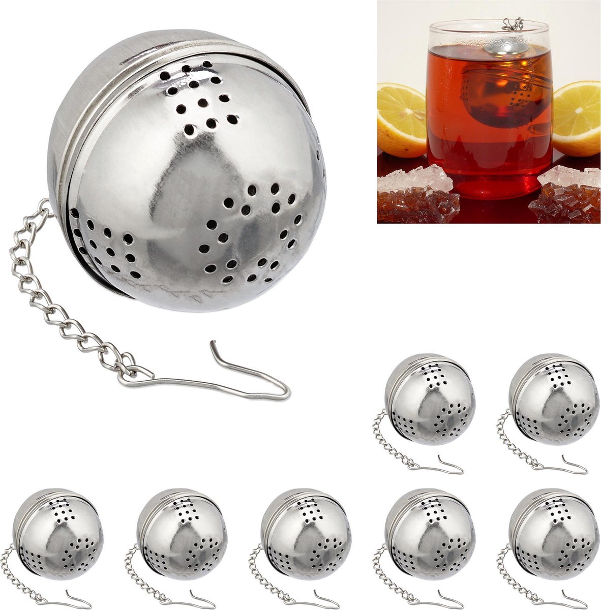 Relaxdays 8x thee ei - set - - theezeef roestvrij staal - kruidenbol ...